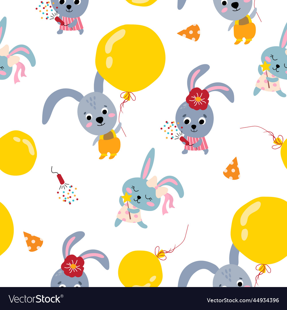 Seamless pattern with cute rabbits Royalty Free Vector Image