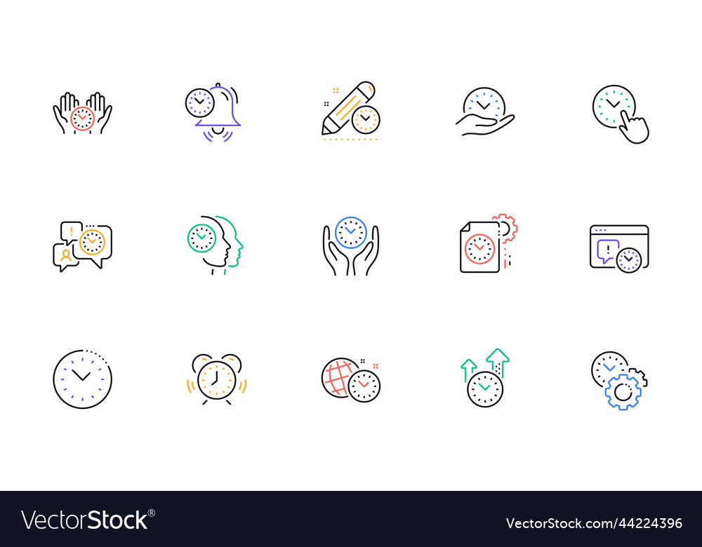 Time Management Line Icons Alarm Clock Timer Vector Image