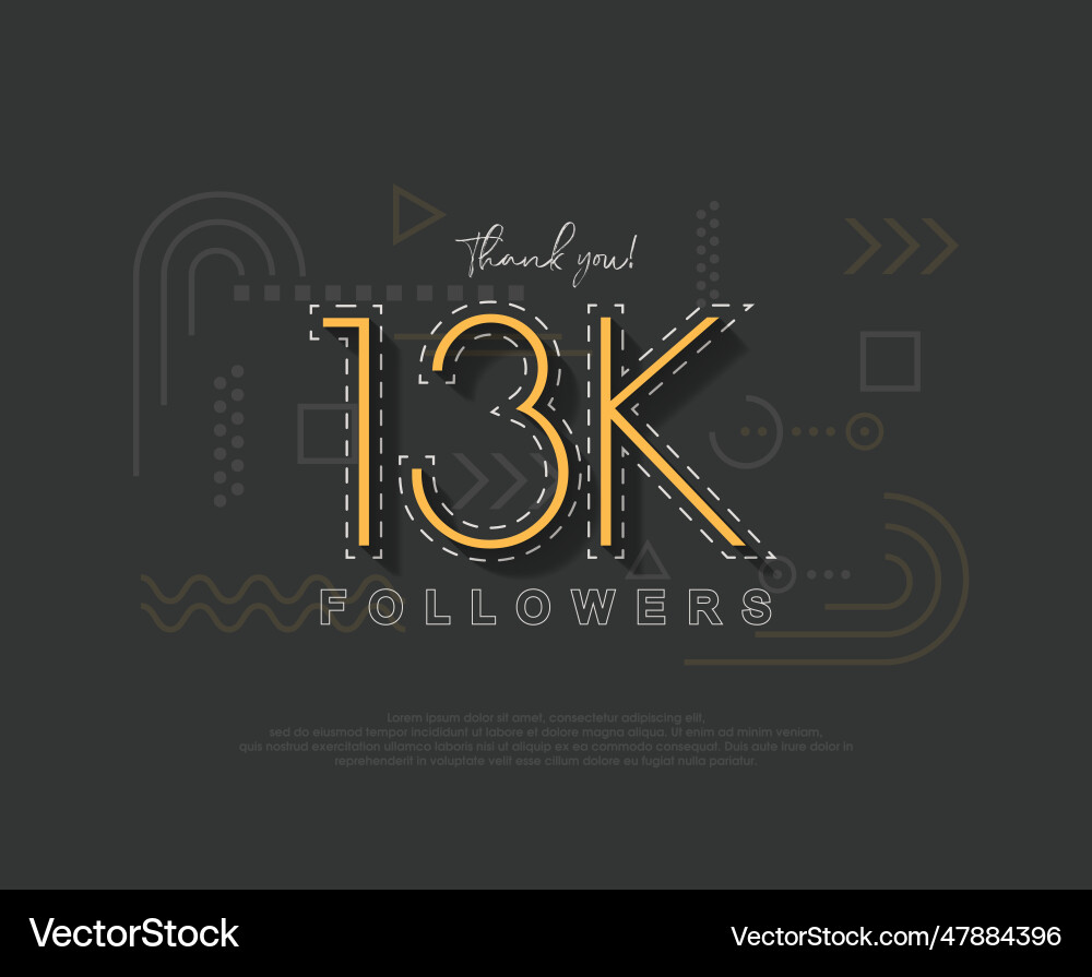 Unique simple 13k followers with numbers and thin Vector Image