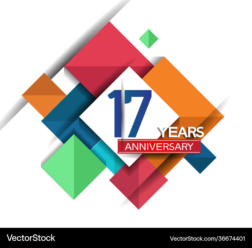 17 years anniversary design colorful square style Vector Image