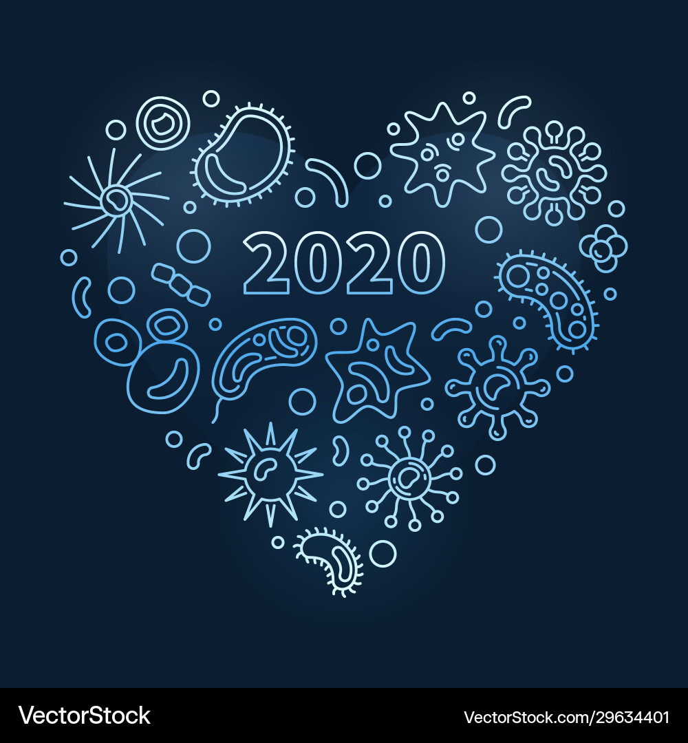 2020 pandemic outline blue heart Royalty Free Vector Image