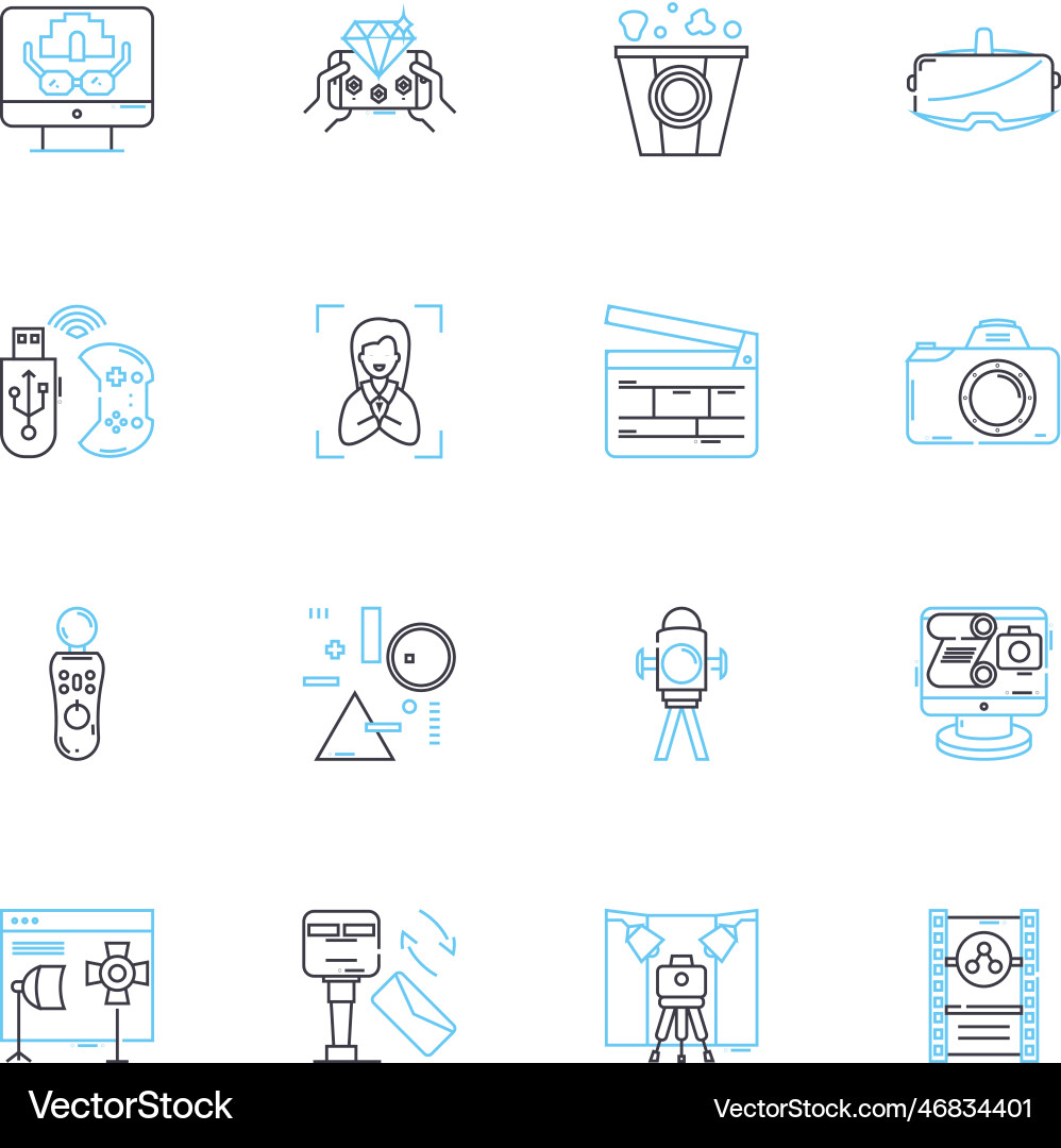 Film studio linear icons set production cast Vector Image