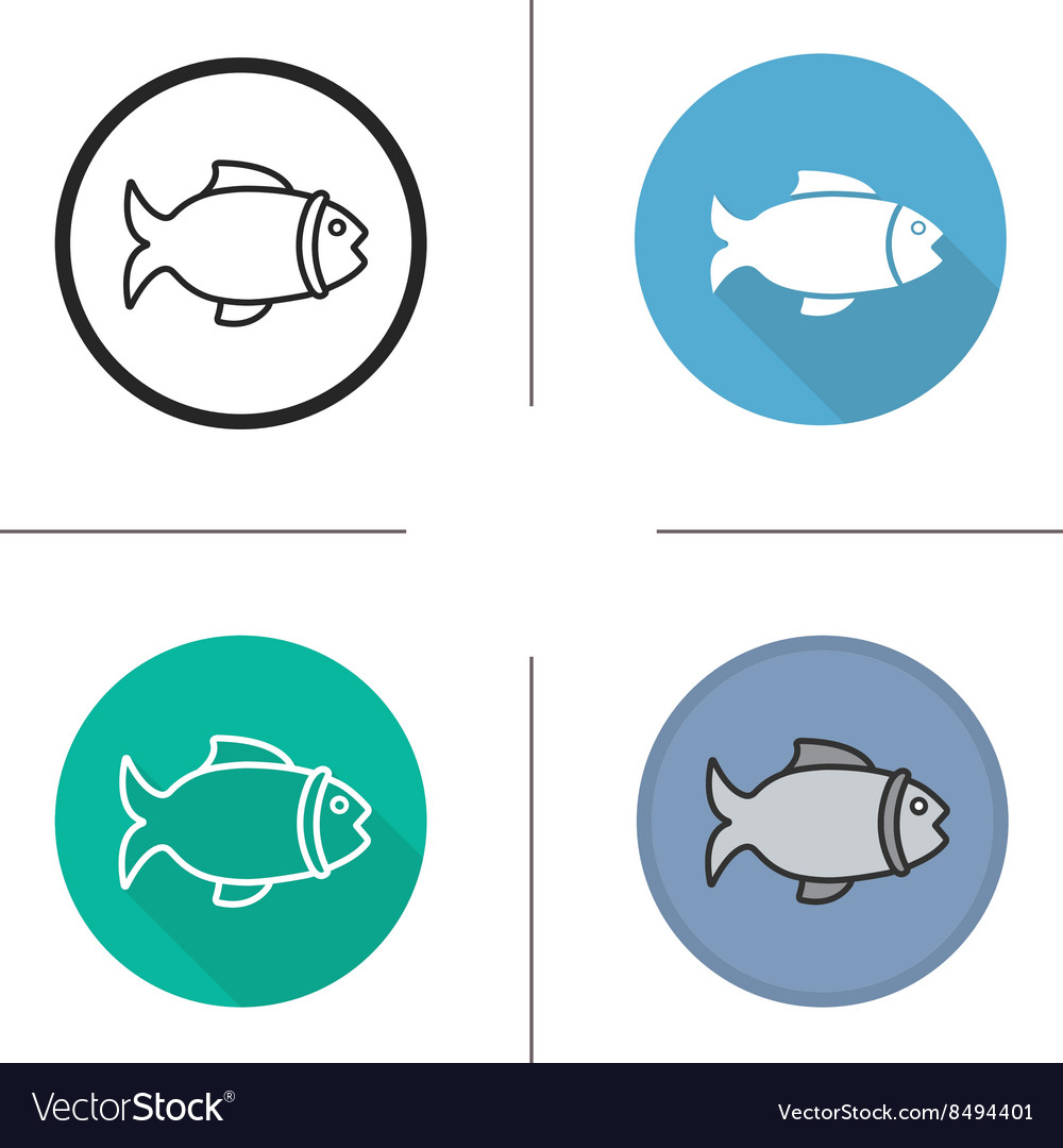 Fish flat design linear and color icons set Vector Image