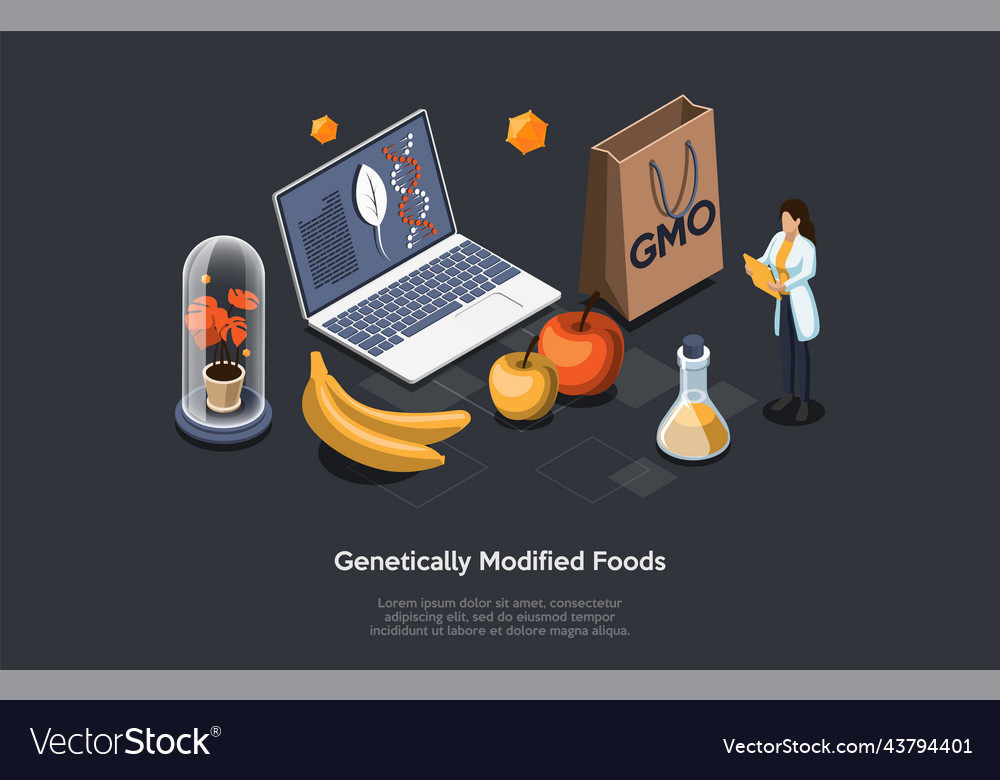 Genetically modified foods concept laboratory Vector Image