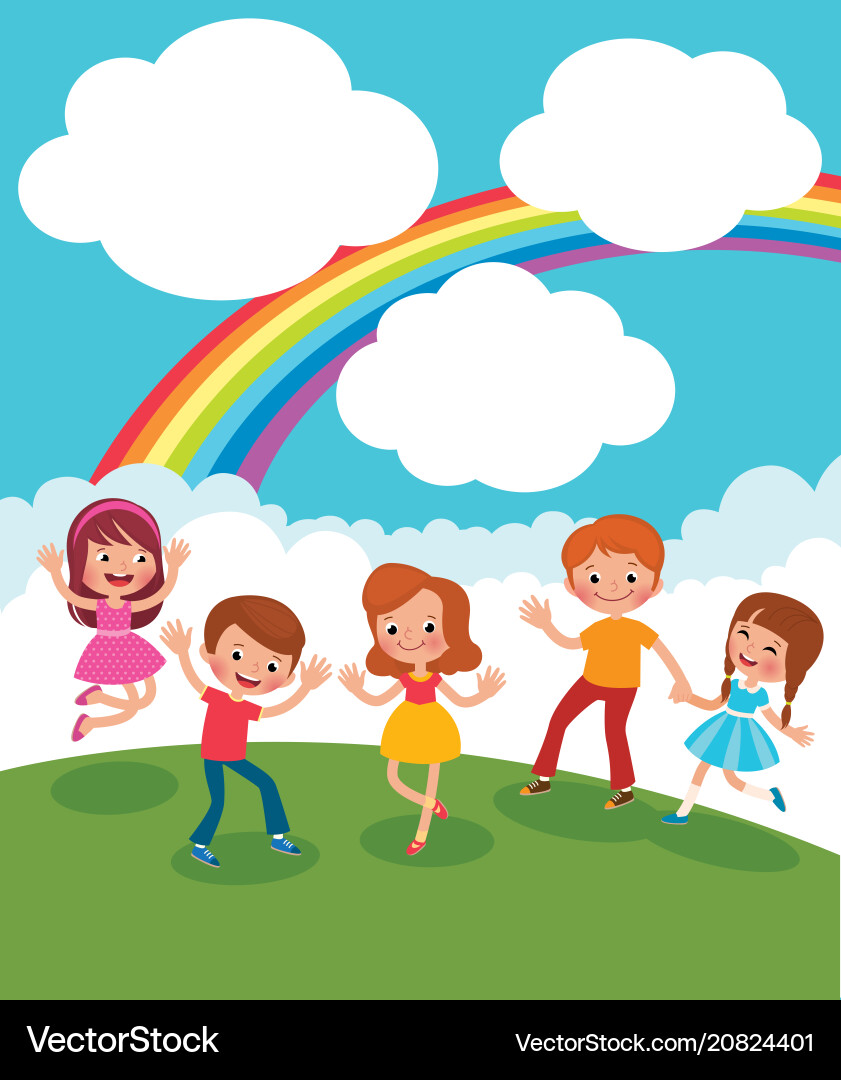 Group kids playing and having fun in the Vector Image