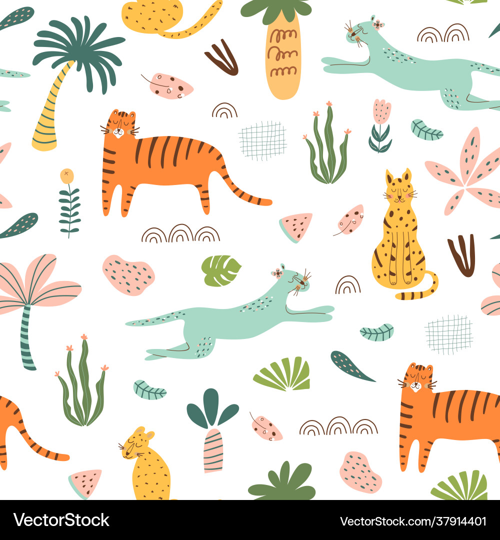 Safari kids pattern funny jungle seamless Vector Image