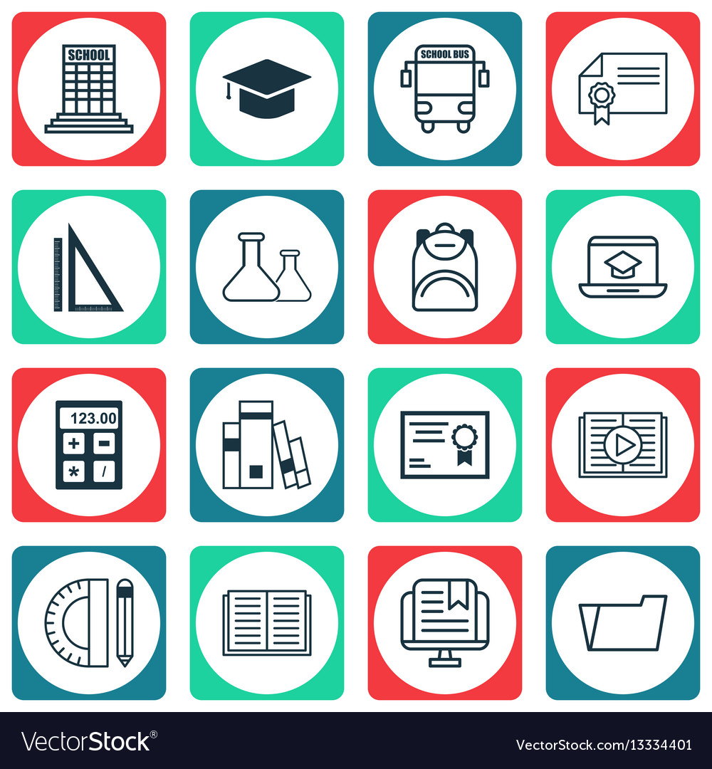 Set of 16 school icons includes academy document Vector Image