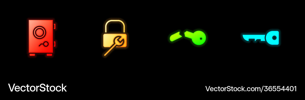 Set safe lock repair broken key and key icon Vector Image