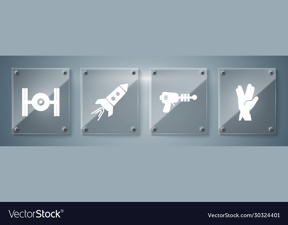 Set vulcan salute ray gun rocket ship with fire Vector Image Set vulcan salute ray gun rocket ship with fire Vector Image