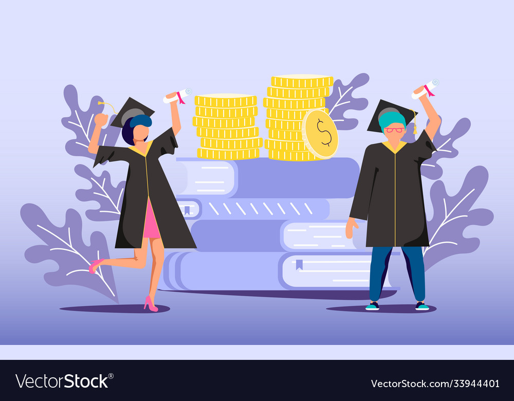 Tiny students celebrate Royalty Free Vector Image