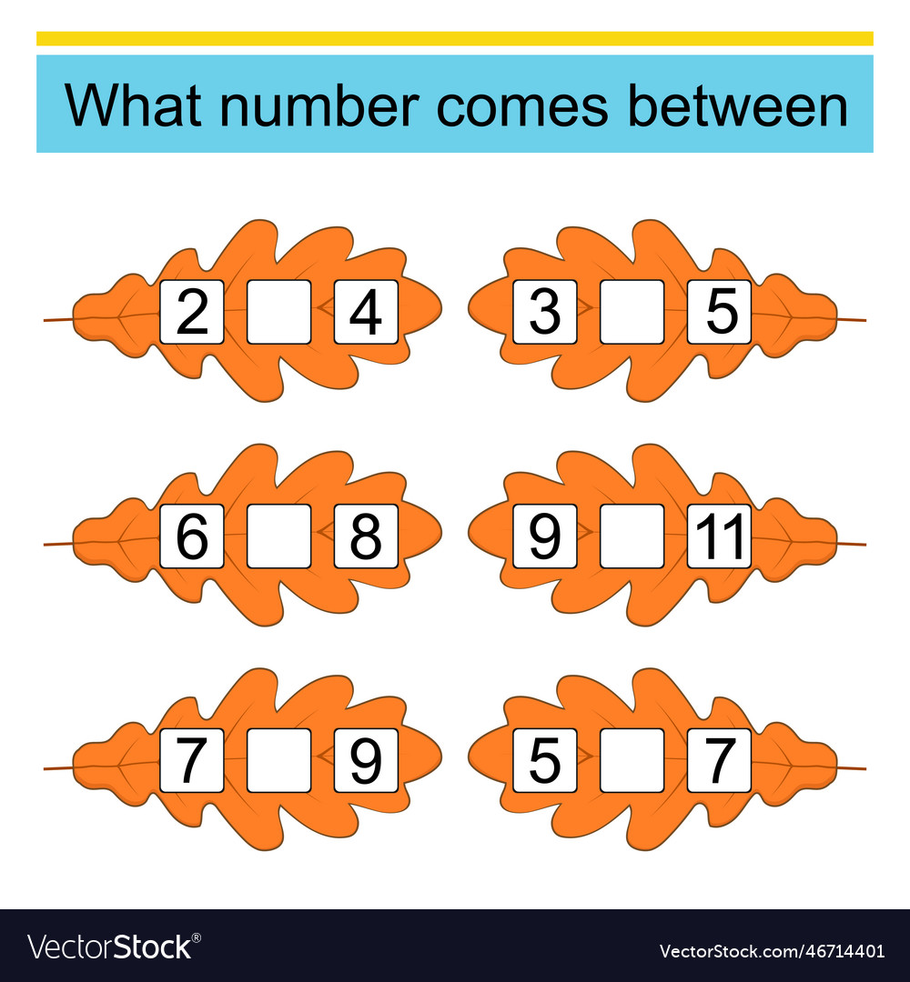 What number comes between math worksheets Vector Image