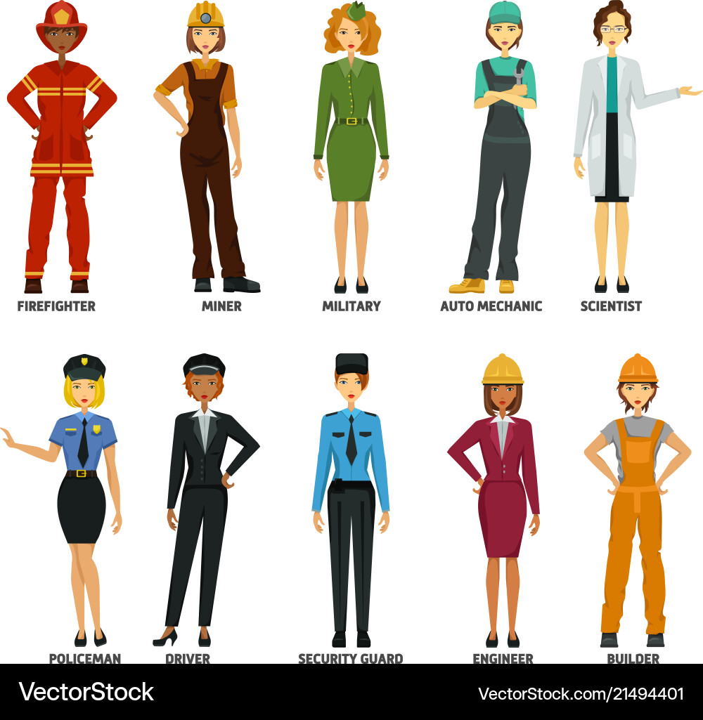 Women working in hard job set Royalty Free Vector Image