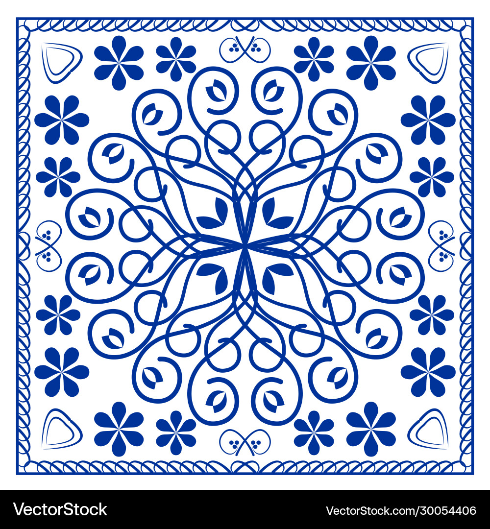 Blue ceramics tile design symmetric cobalt Vector Image