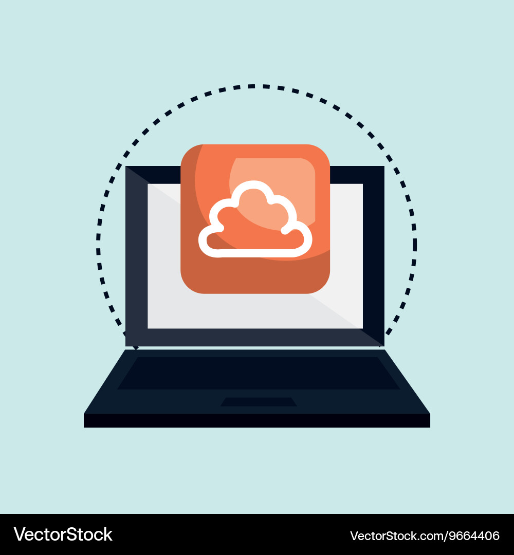 Computer laptop with cloud computing isolated Vector Image