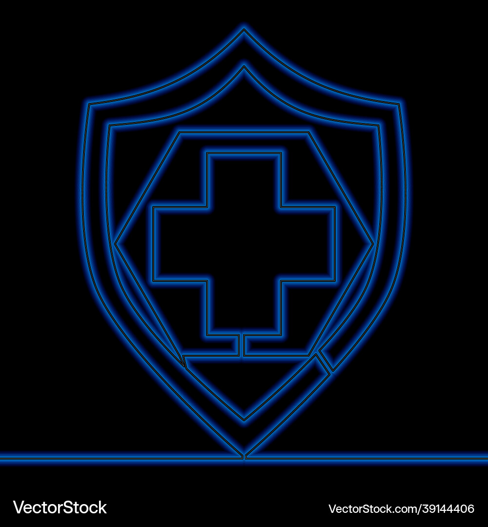Continuous line art health protection shield neon Vector Image