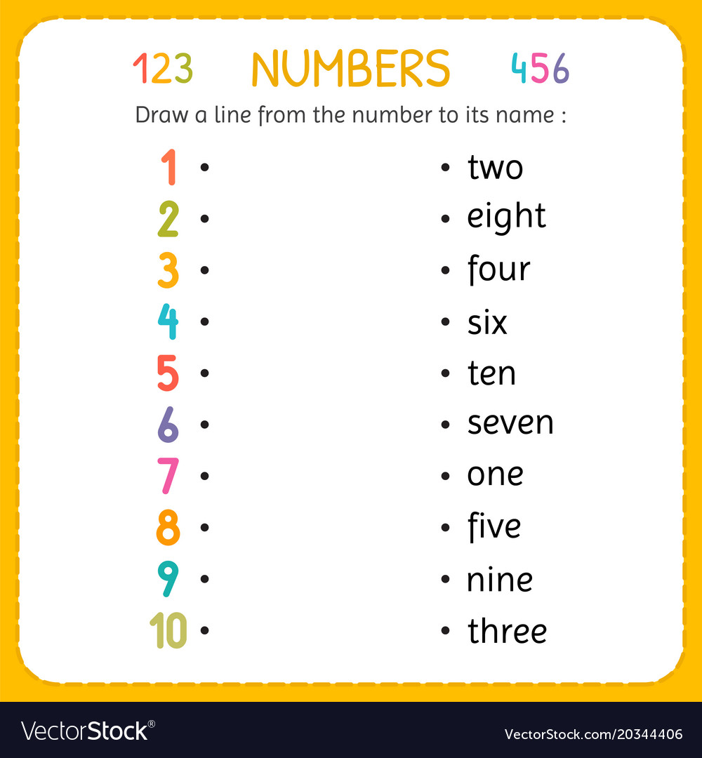 Draw a line from number to its name numbers Vector Image