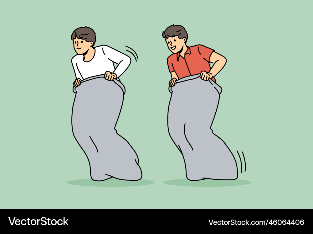 Happy boys racing jumping in sacks Royalty Free Vector Image