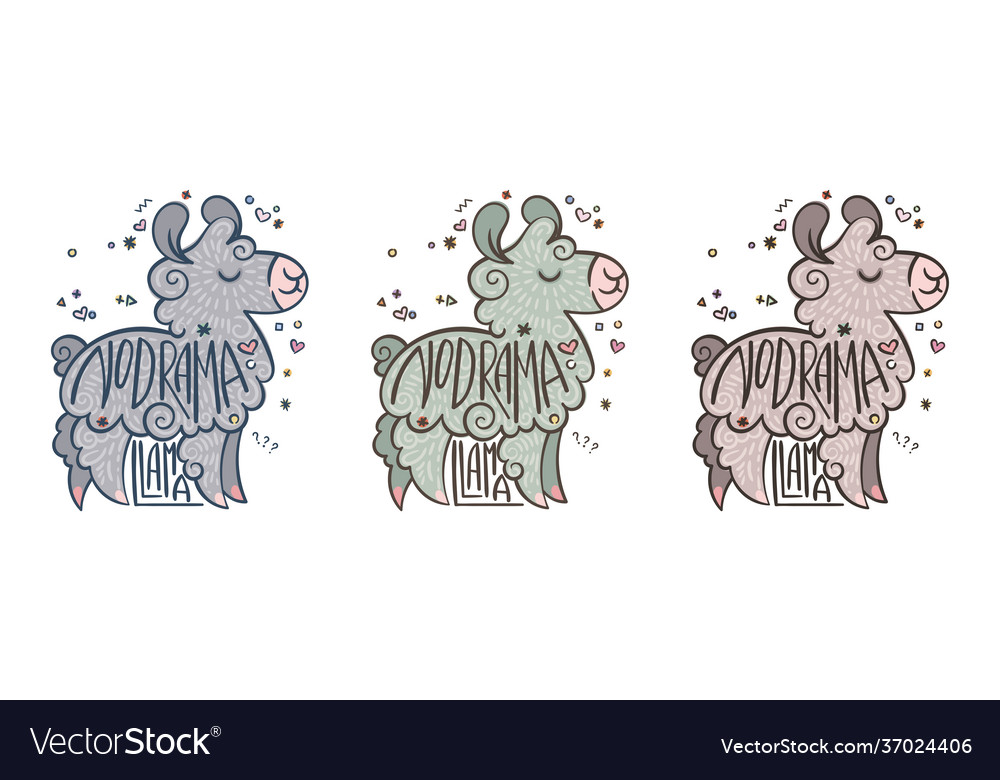 No drama llama set cute curly alpacas Royalty Free Vector
