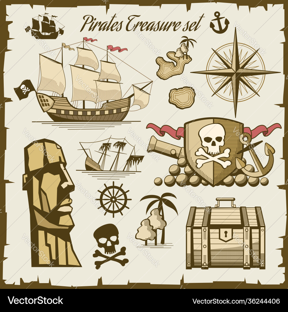 Pirate objects set Royalty Free Vector Image - VectorStock