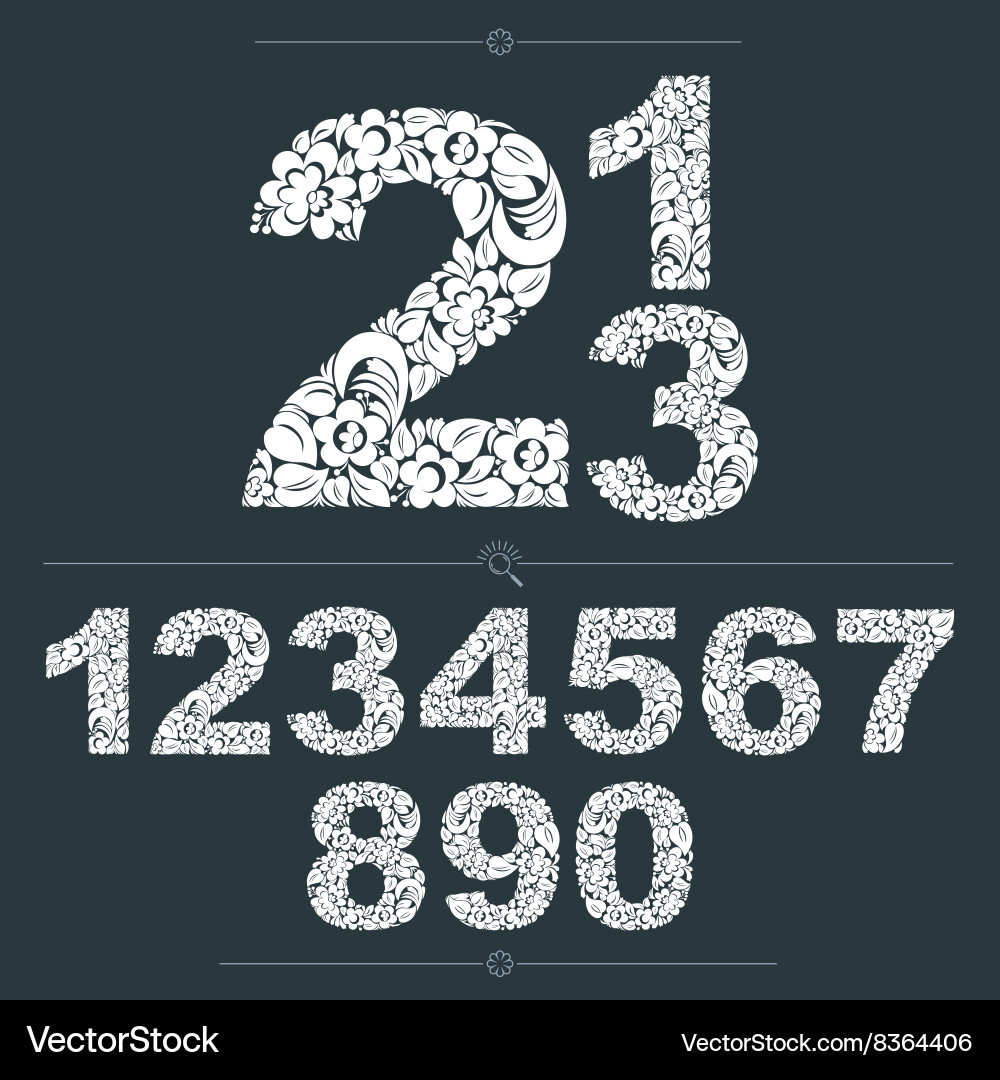 Set of ornate numbers flower-patterned numeration Vector Image