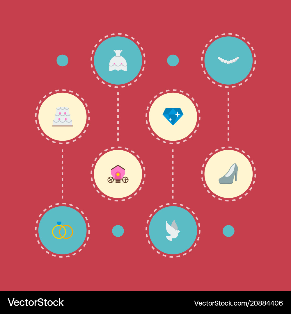 Set wedding icons flat style symbols Royalty Free Vector