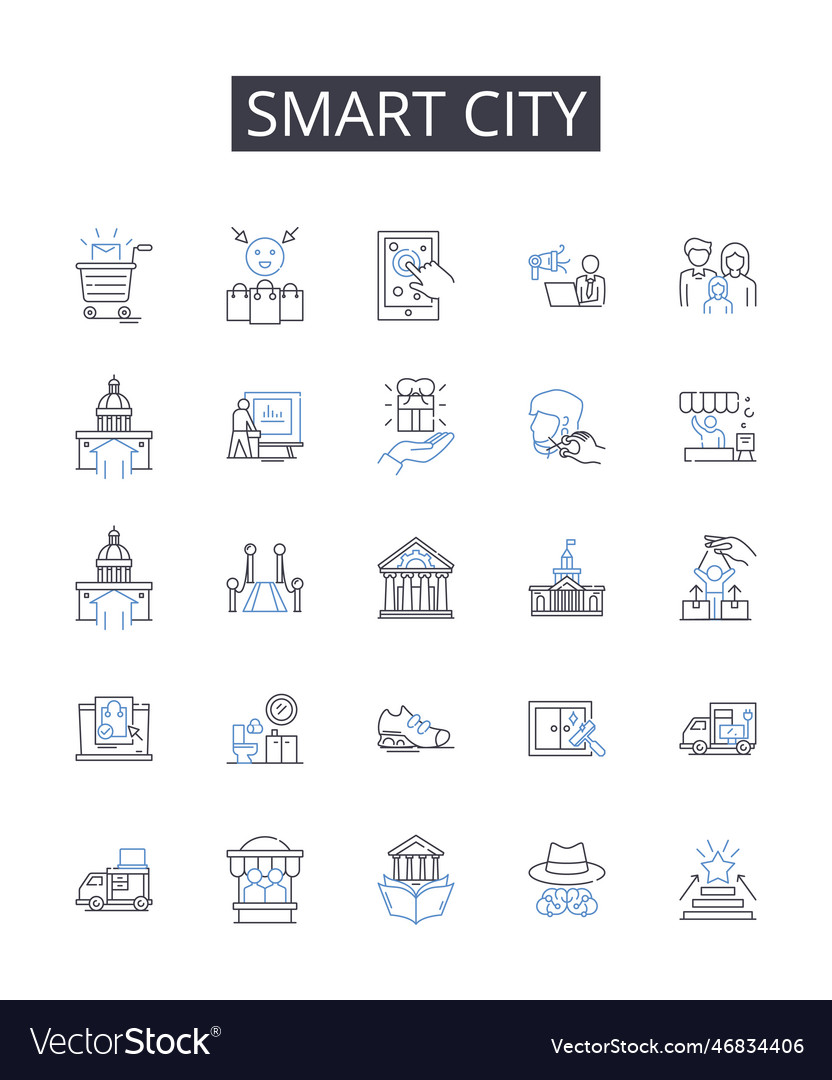 Smart city line icons collection intelligent home Vector Image