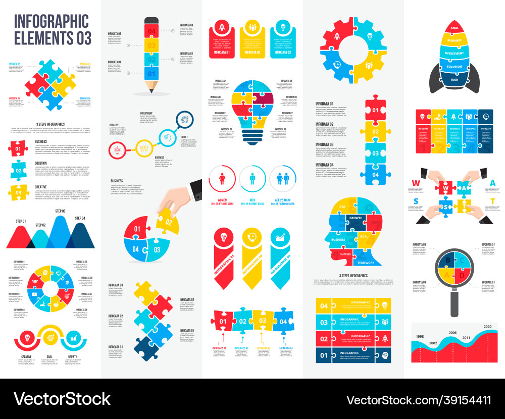Big set of puzzle infographic elements can Vector Image