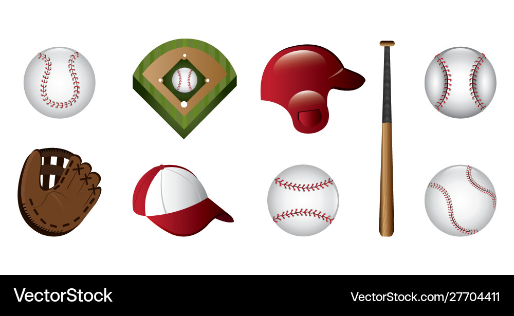 Bundle baseball and icons Royalty Free Vector Image