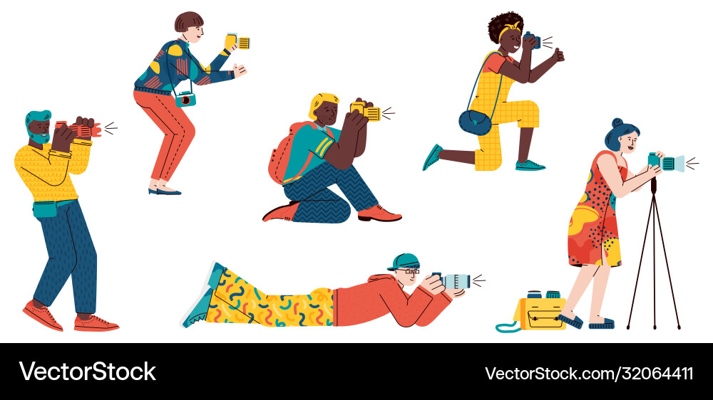 Characters set photographers and cameramen flat Vector Image