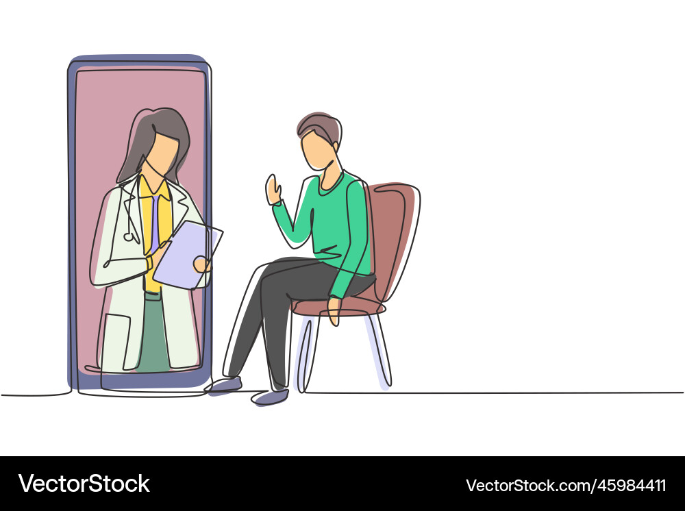 Continuous one line drawing female doctor holding Vector Image
