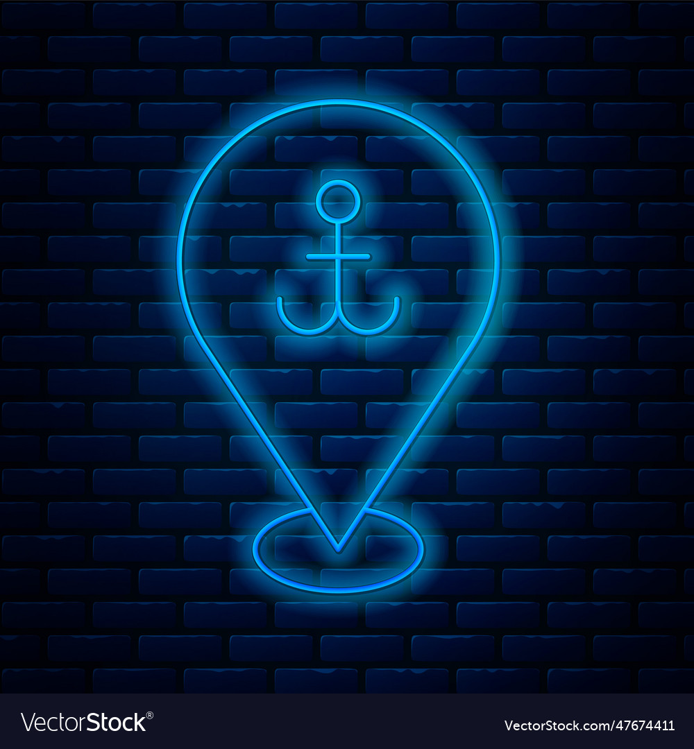 Glowing neon line map pointer with anchor icon Vector Image Glowing neon line map pointer with anchor icon Vector Image