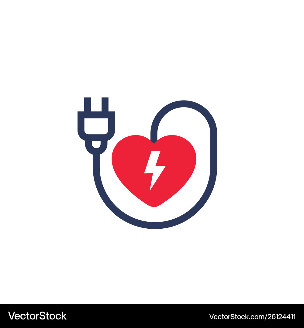 Heart with electric plug icon on white Royalty Free Vector