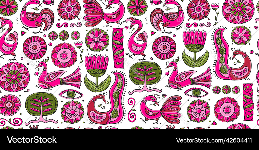 Magic birds and flowers vintage seamless pattern Vector Image
