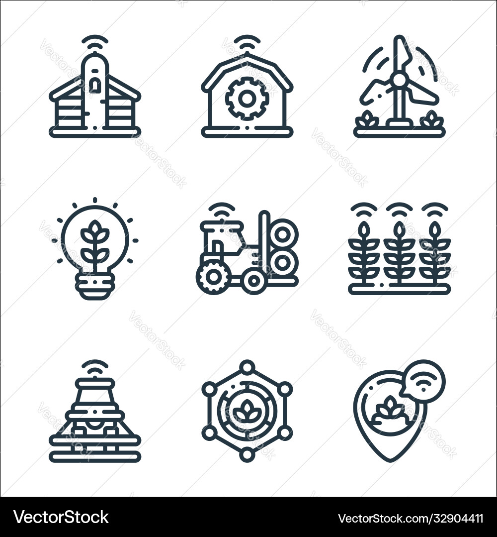 Smart farm line icons linear set quality line set Vector Image