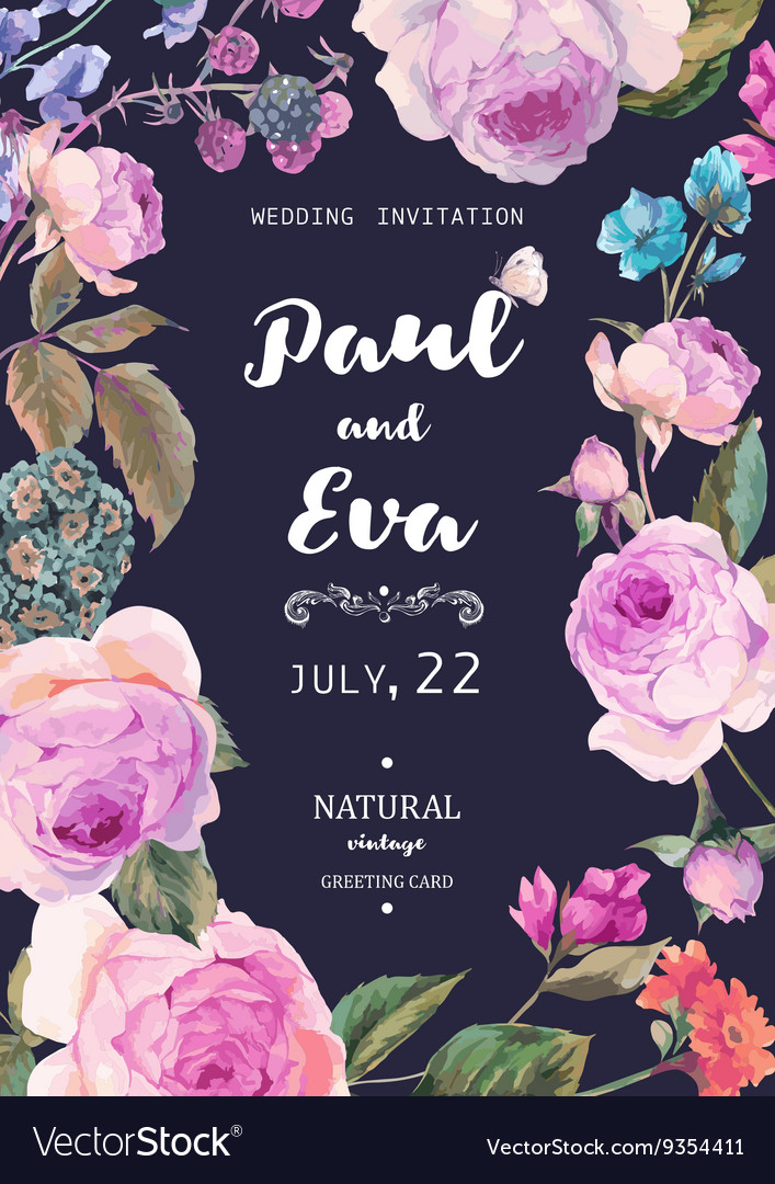 Vintage floral roses wedding invitation Royalty Free Vector