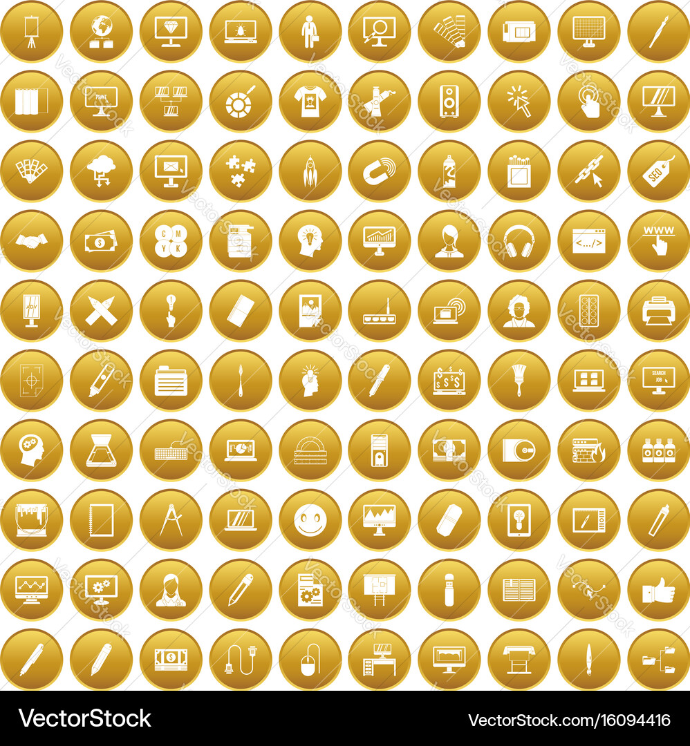 100 webdesign icons set gold Royalty Free Vector Image