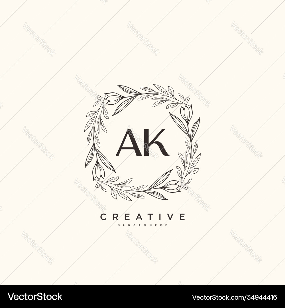 Ak beauty initial logo art handwriting logo Vector Image