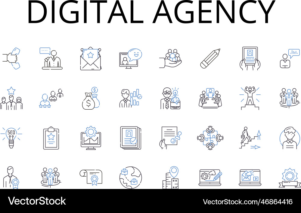 Digital agency line icons collection creative Vector Image