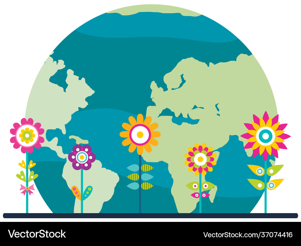Multicolored cartoon bright flowers on background Vector Image