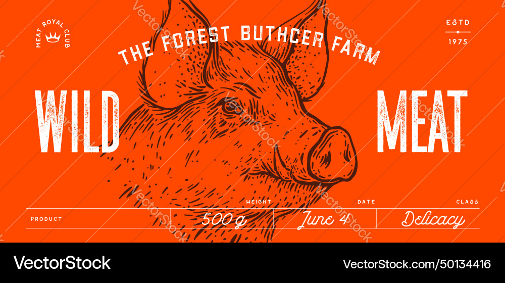 Pork pig hog head meat tag label Royalty Free Vector Image