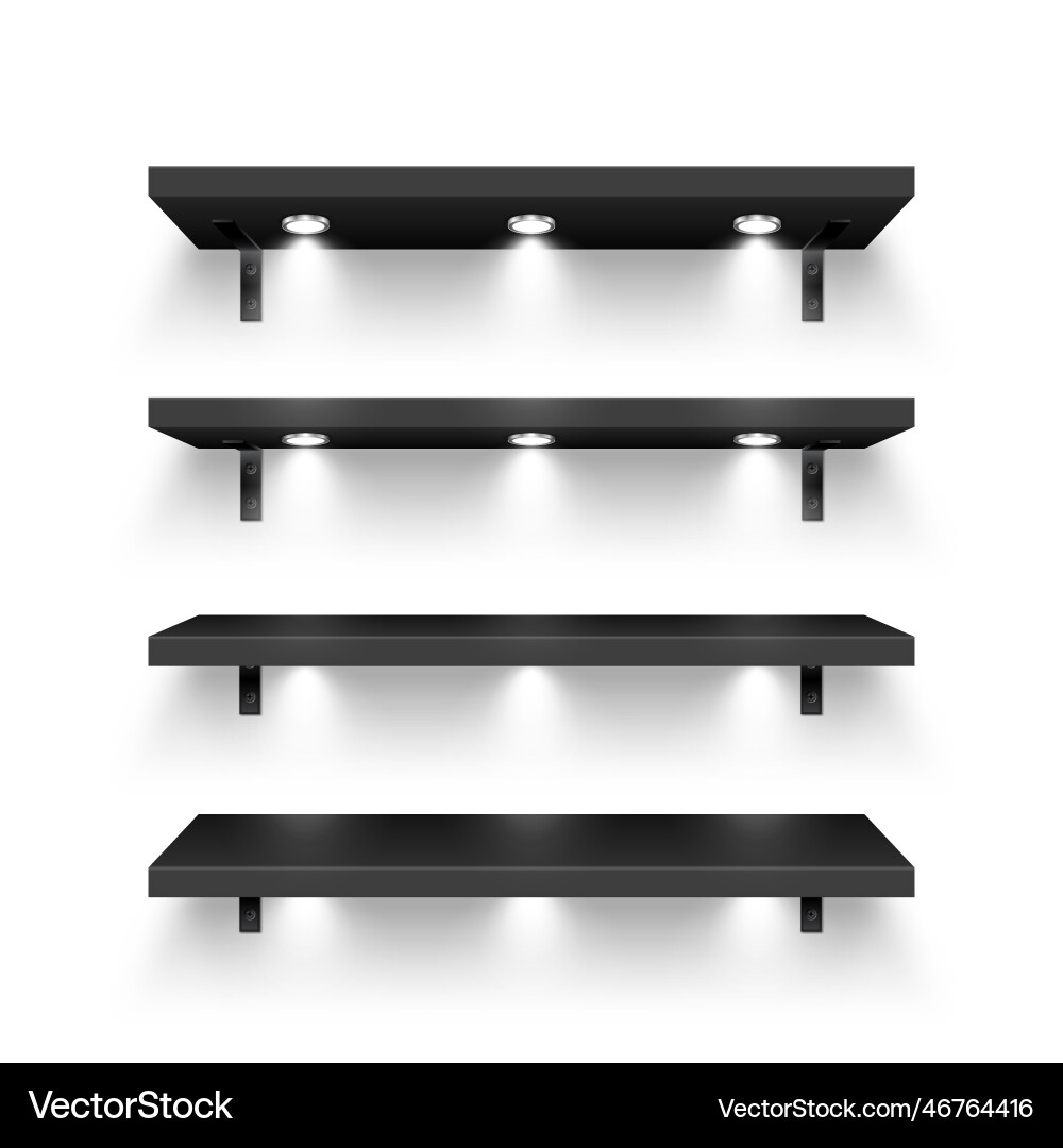 Realistic black store shelves with wall mount Vector Image