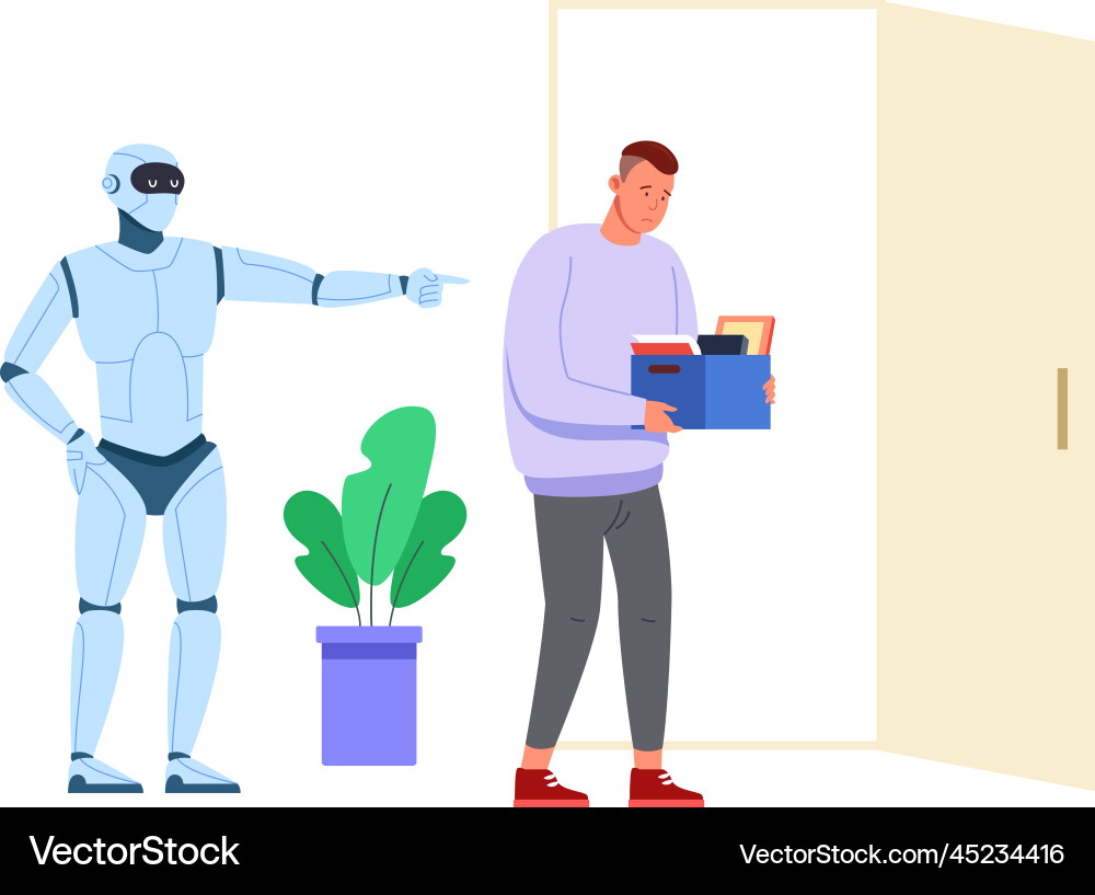 Robot firing human employee future office work Vector Image