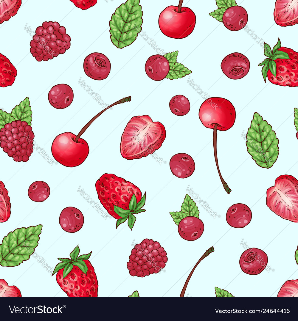Seamless pattern strawberry cherry raspberry hand Vector Image