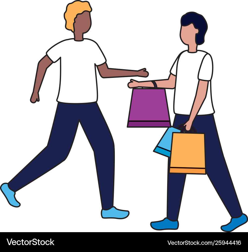 Two men with shopping bags commerce Royalty Free Vector