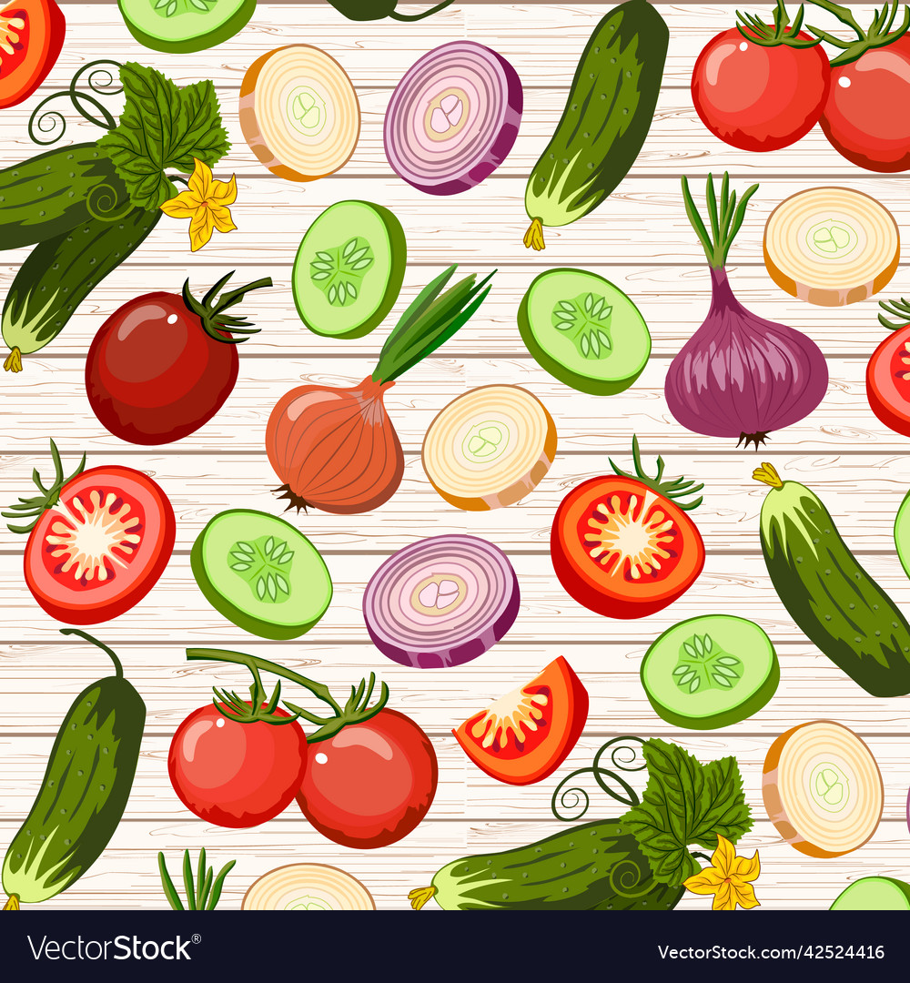 Wooden background with vegetables Royalty Free Vector Image