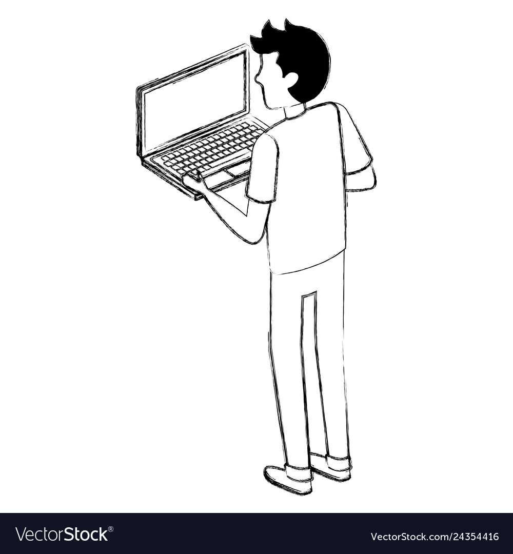 Young man with laptop computer Royalty Free Vector Image