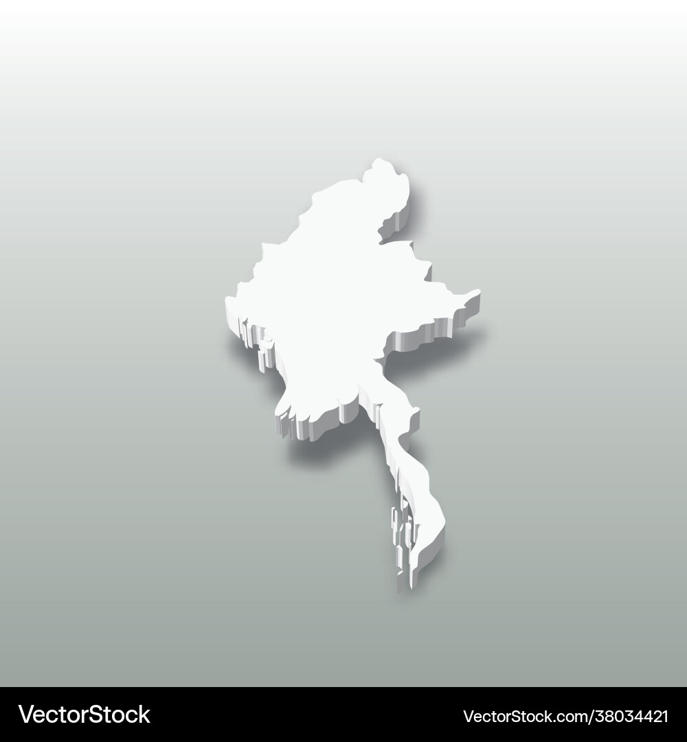 Burma myanmar - white 3d silhouette map Royalty Free Vector