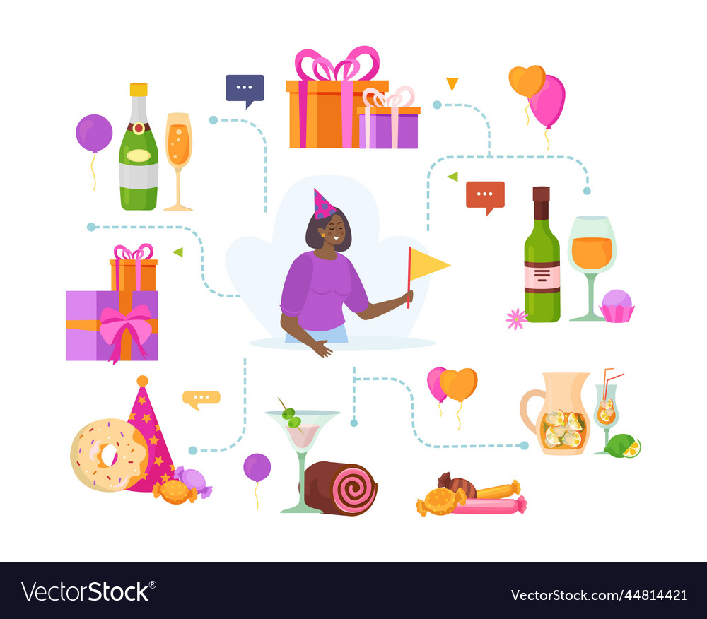Flat birthday party composition Royalty Free Vector Image