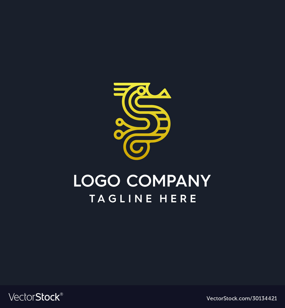 Gold sea horse with modern and minimalist logo Vector Image