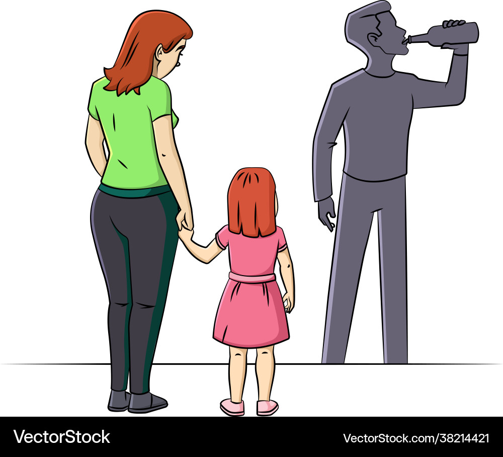 Mom child alcoholic father Royalty Free Vector Image